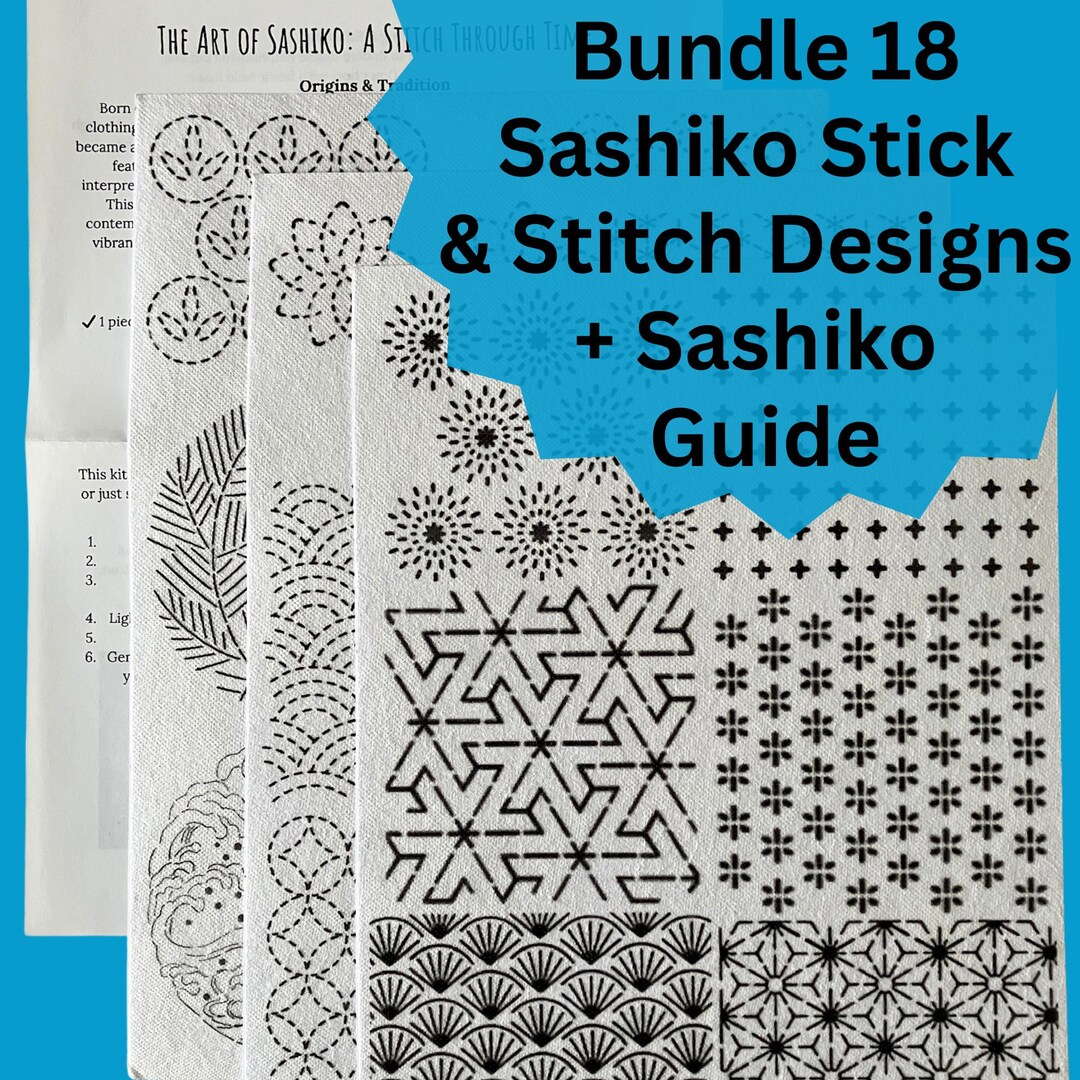 18 Water-soluble Templates, Sashiko Design Bundle, A4 Printed Sheets ...