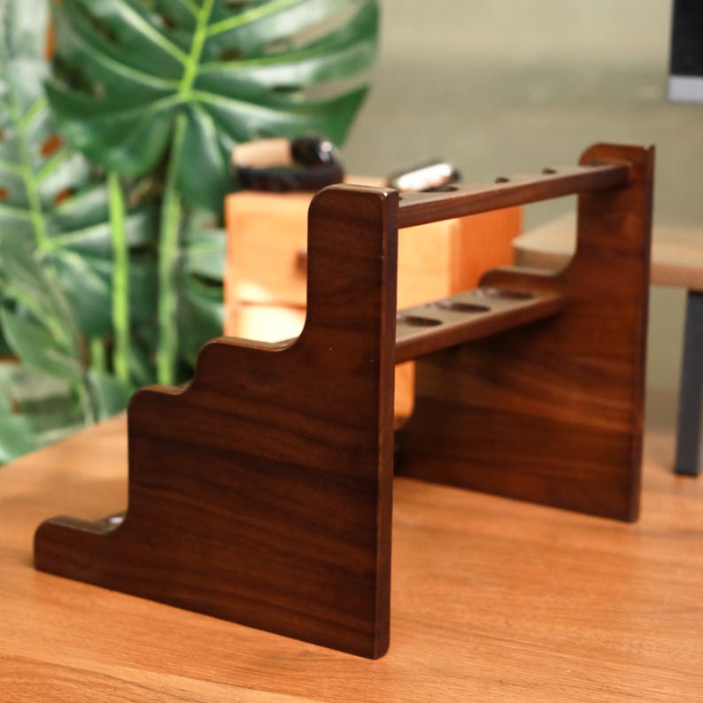 Double Tier 10 Pipe Stand – Handmade Solid Wood Tobacco Pipe Rack for ...