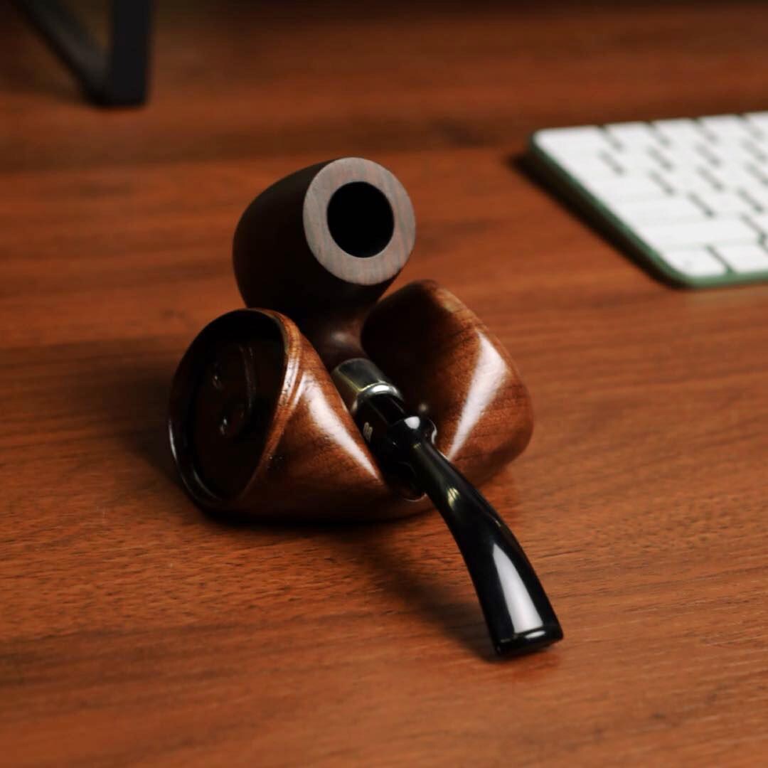 Can Wood Pipe Stand With Phone Holder | Walnut Pipe Rest for Desk ...
