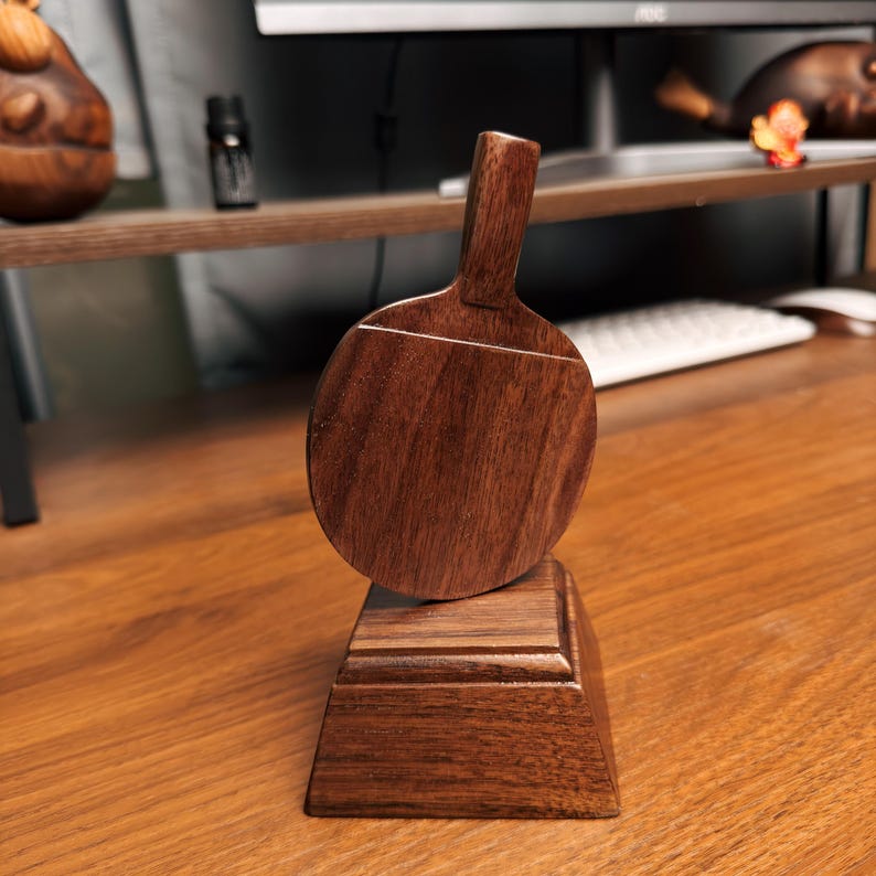 Magnetic Walnut Ping Pong Paddle Decor – Handcrafted Desktop Sculpture ...