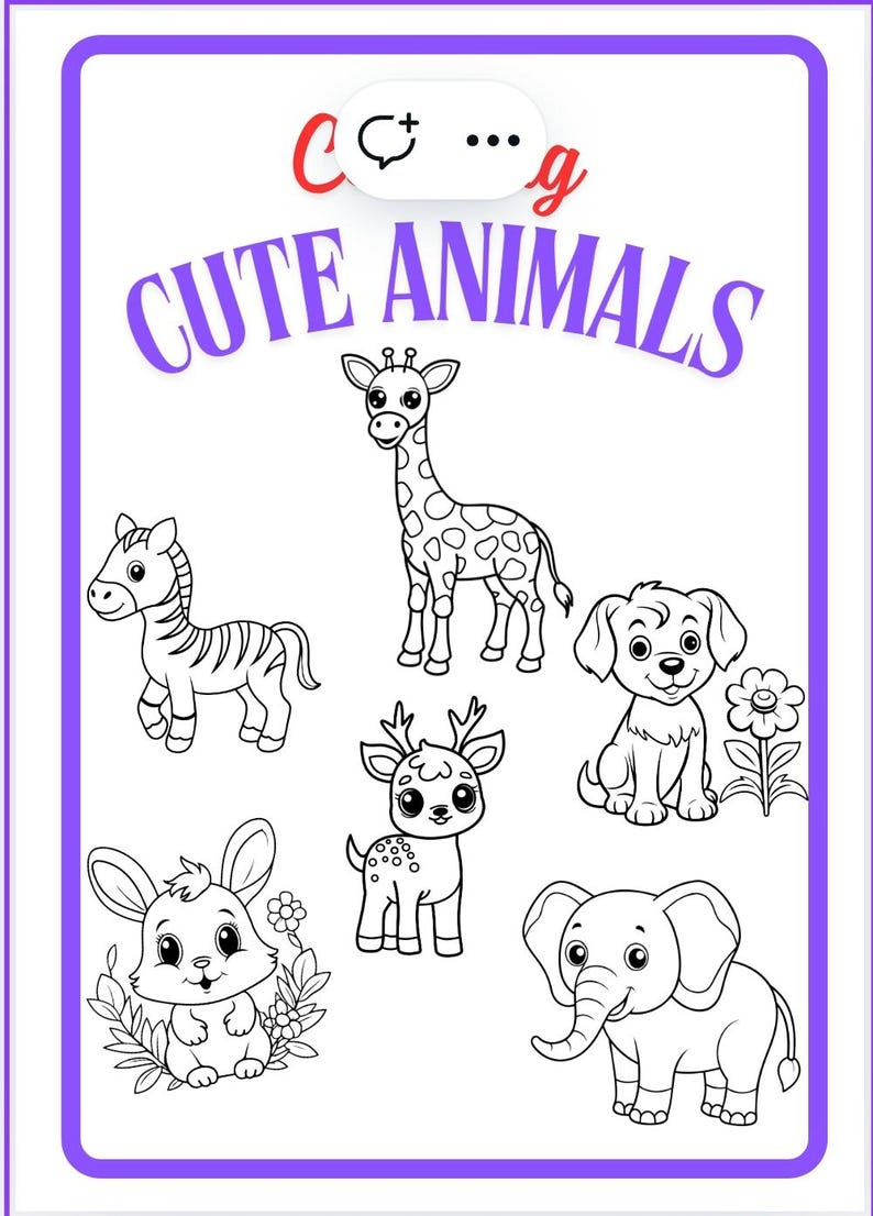 7 Pages Animal Coloring Book - Etsy