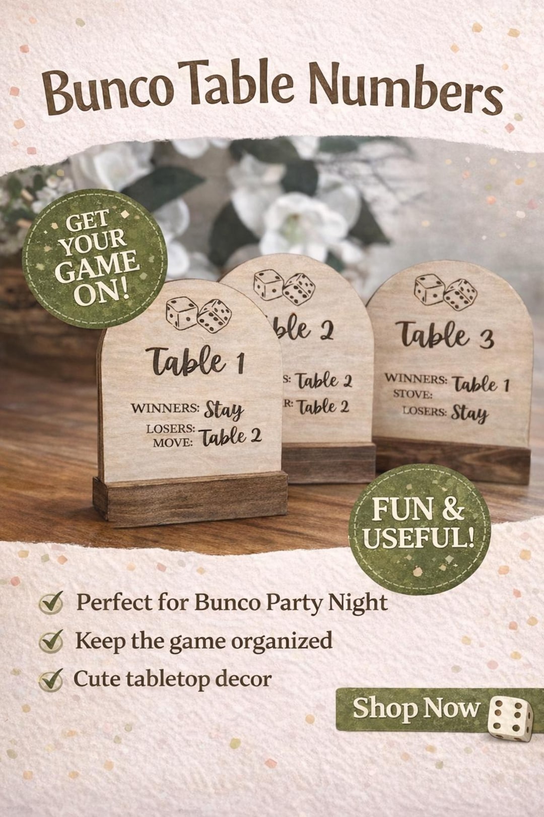 Bunco Table Numbers | Two-sided Cards, Score Sheets, Rules, Tally ...