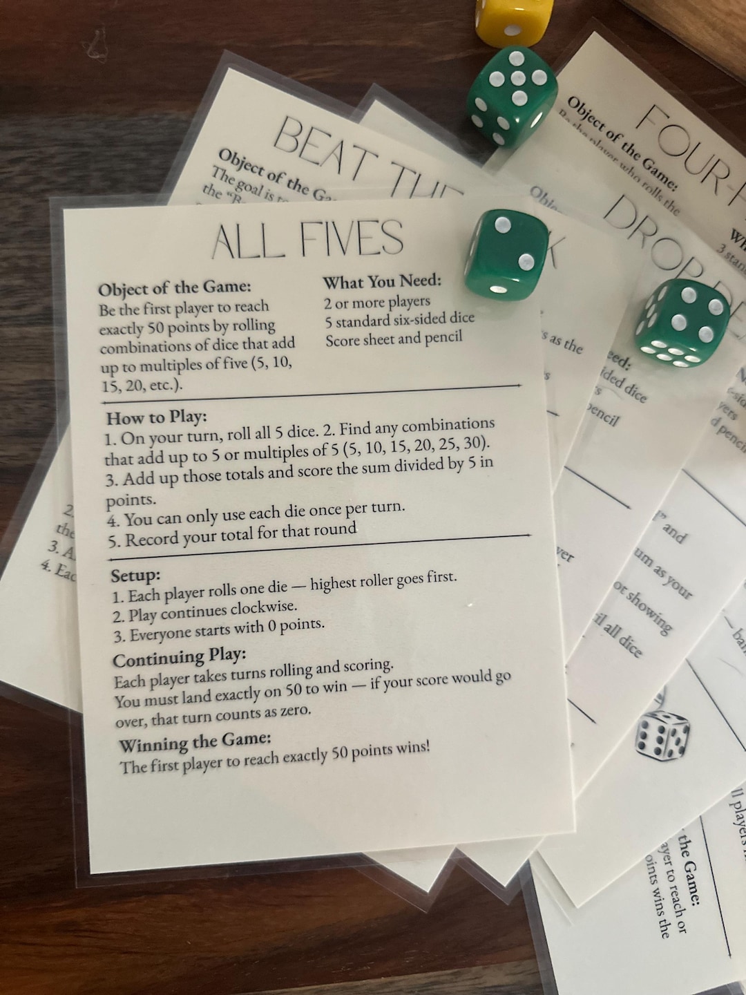Printable Dice Game Bundle - Cards and Booklet – Fun for Family ...