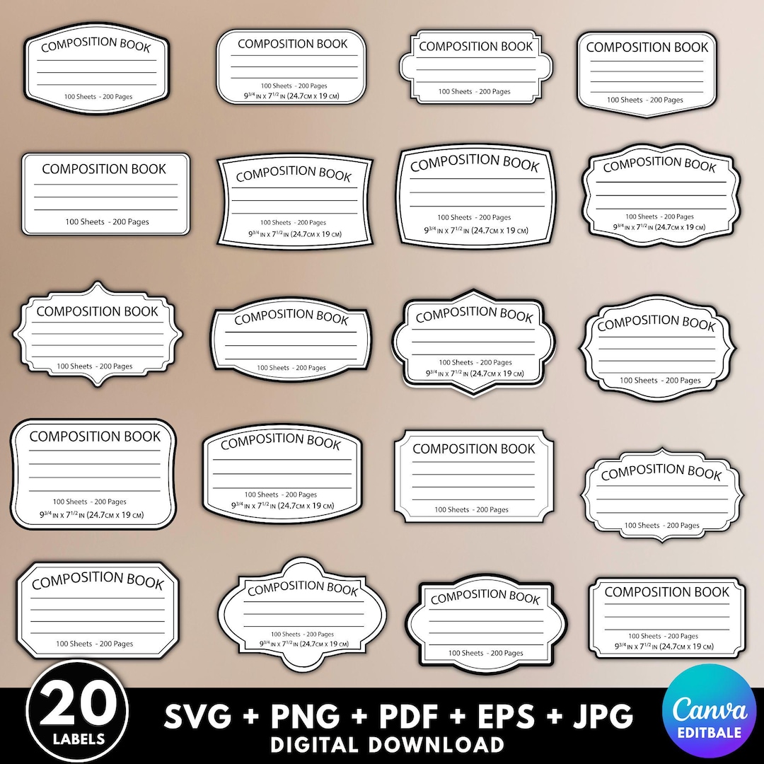 20 Composition Book Label Svg Bundle, Composition Notebook Labels, Composition Book Svg ...