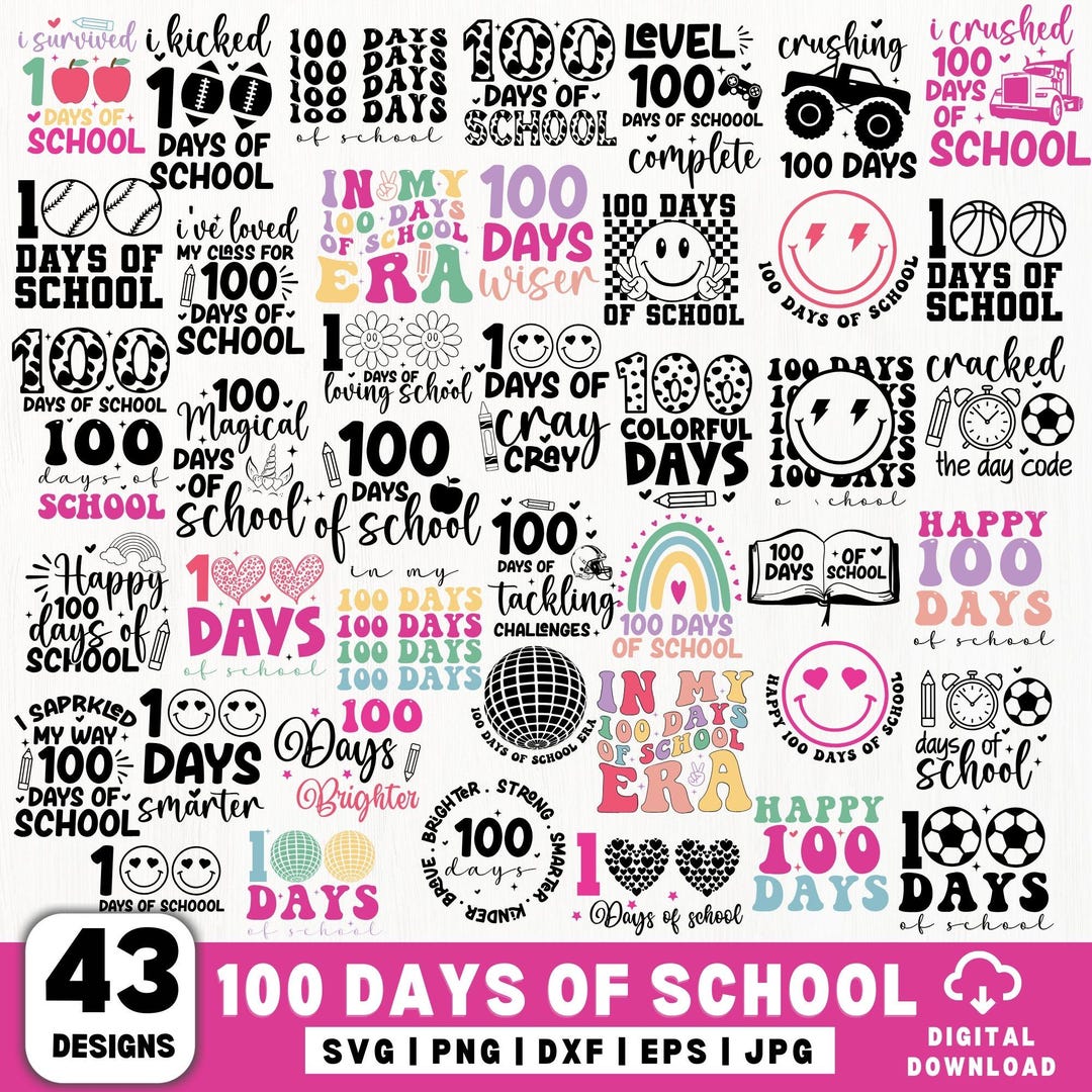 100 Days of School SVG Bundle, Happy 100 Days of School, Back to School ...