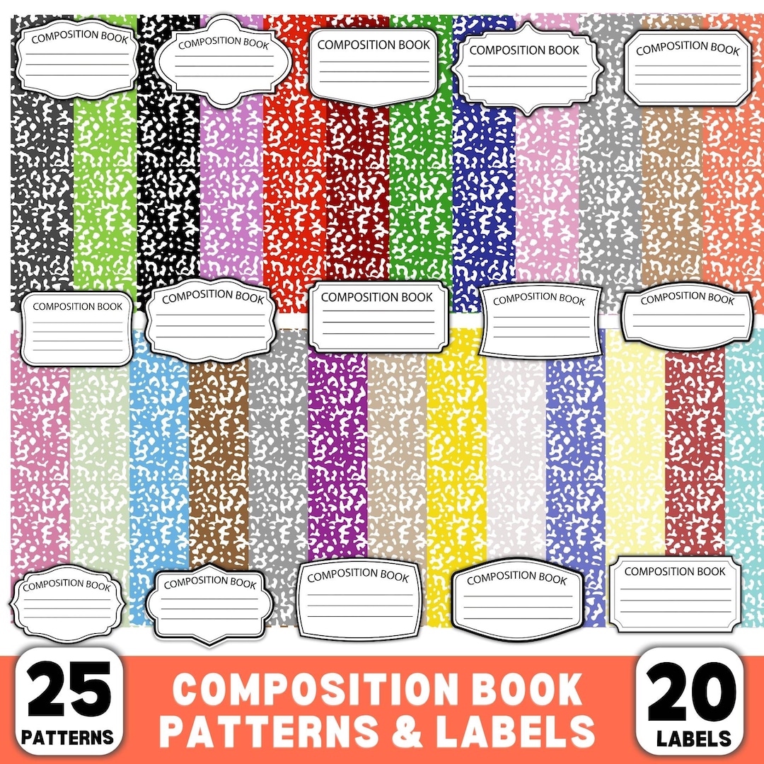 Composition Book Patterns, Composition Book Label Bundle, Composition ...