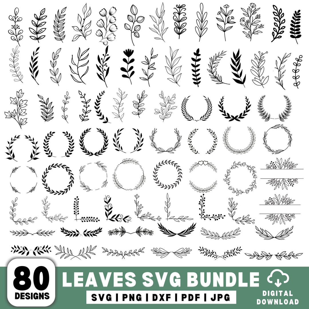 Leaves SVG Bundle, Hand Drawn Leaves SVG, Paper Leaves, Leaf Templates ...