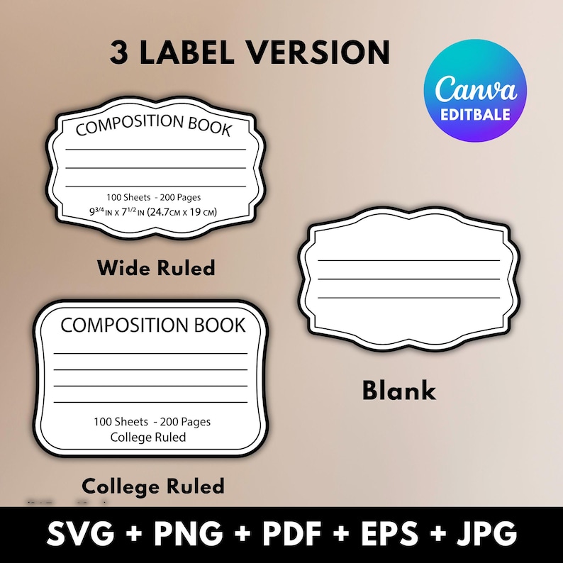 20 Composition Book Label Svg Bundle, Composition Notebook Labels ...