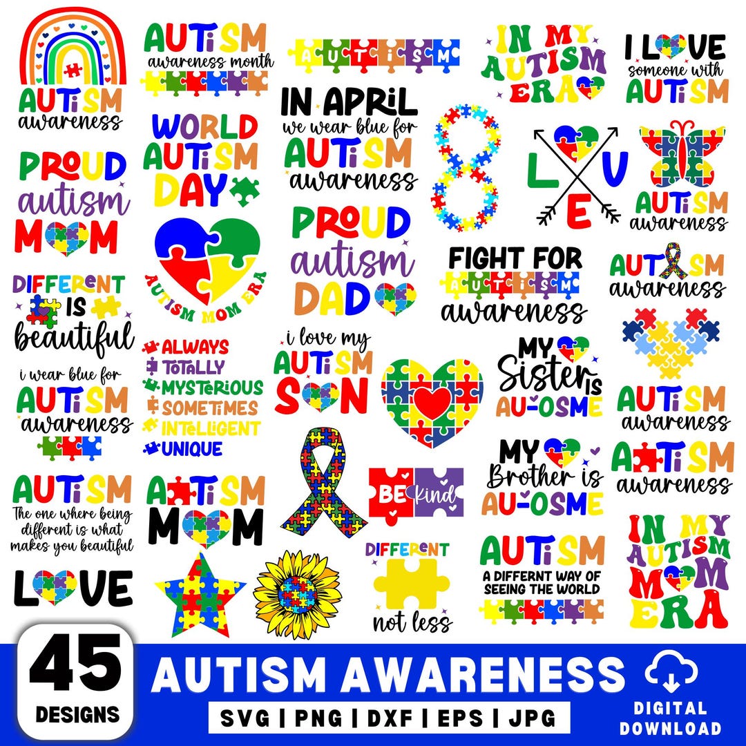 45 Autism Svg, Austism Awareness Svg Bundle, Autism Quotes Bundle ...