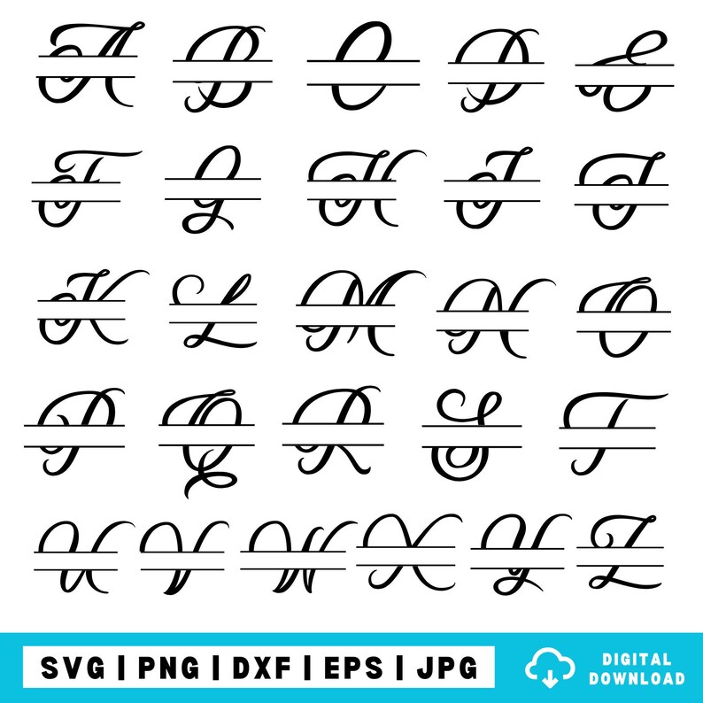 Split Monogram Alphabet SVG, DXF, PNG, Split Monogram Frame Alphabet ...