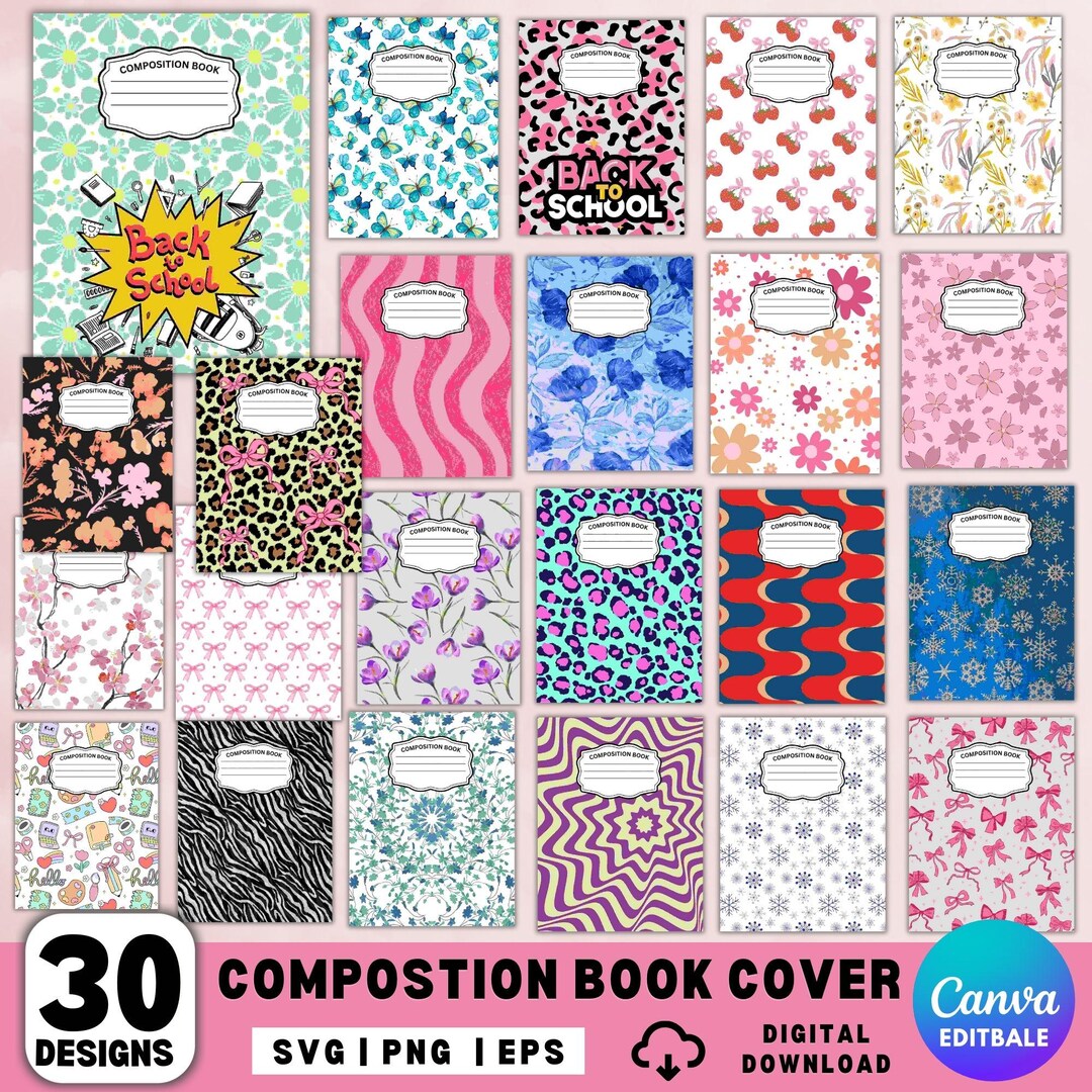 Composition Notebook Covers, Composition Book Cover Template, Canva ...