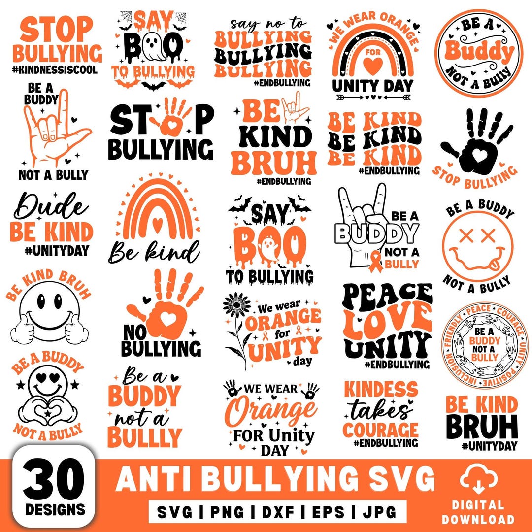 Anti Bullying Svg Bundle, Stop Bullying, Kindness Svg, Unity Day Svg ...