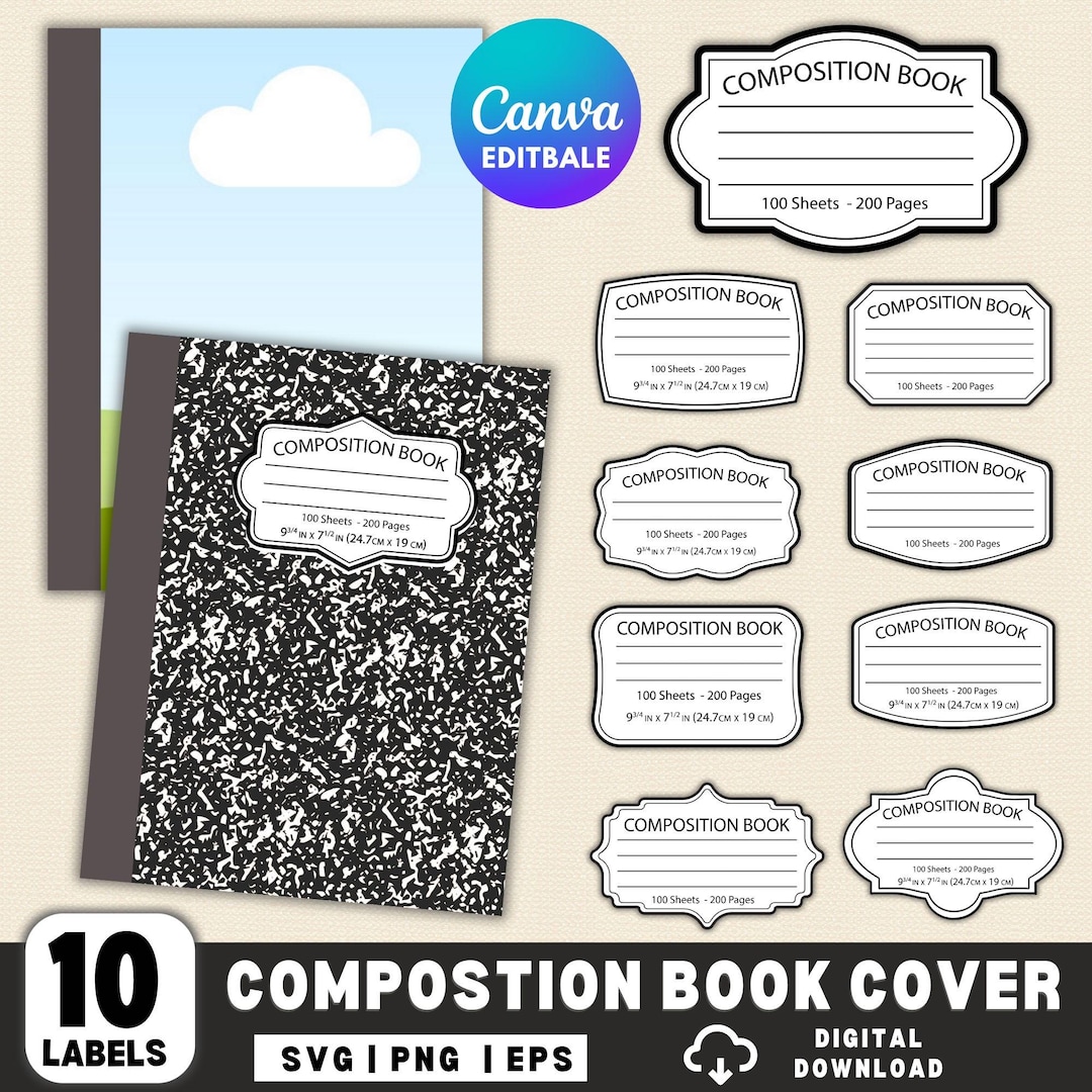Composition Book Cover Template Bundle ,composition Book Svg, Notebook ...