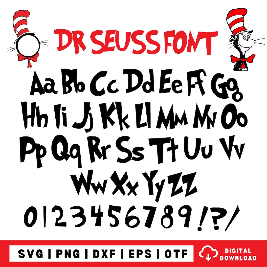 Dr. Seuss Font, Dr Seuss Alphabet Svg, Dr Seuss Alphabet Monogram, Cat ...