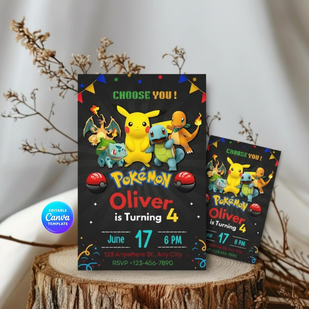 Invitación de cumpleaños de Pokémon para niños / Tarjeta de fiesta de ...