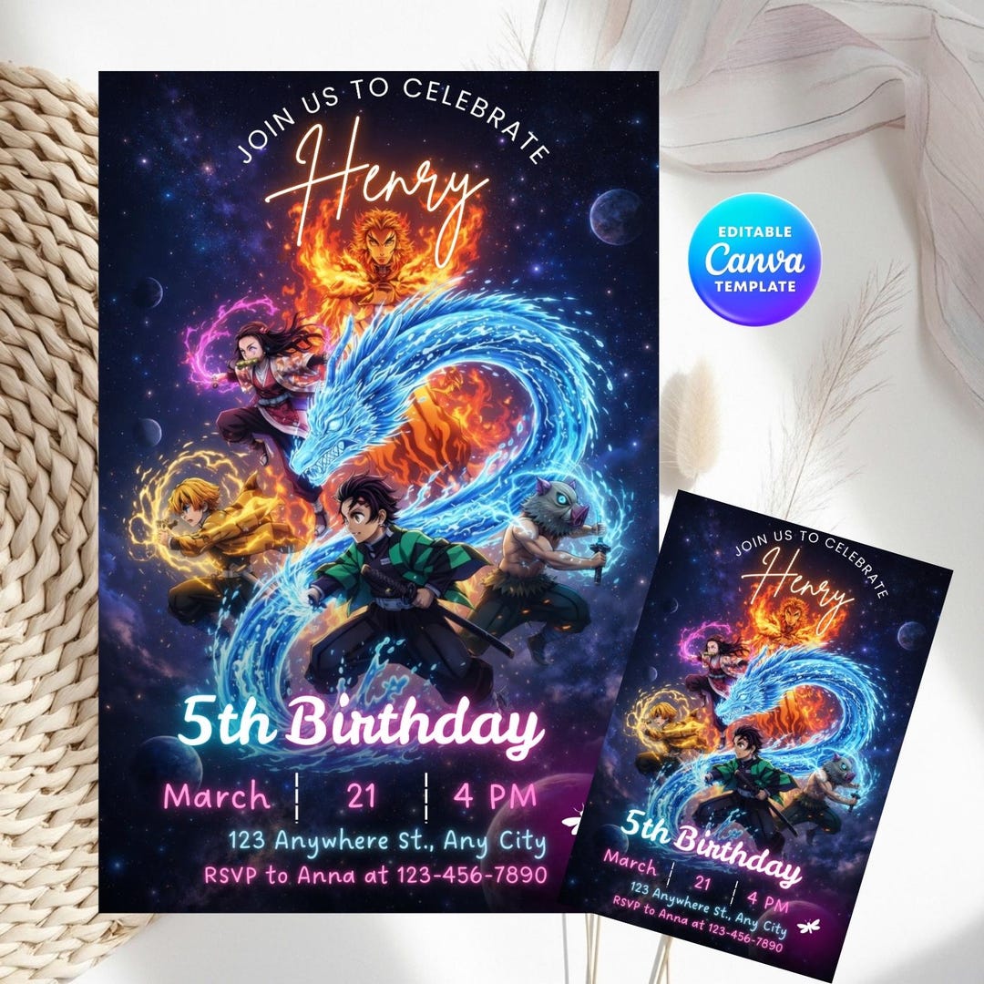 Anime Birthday Invitation Canva Template - Etsy