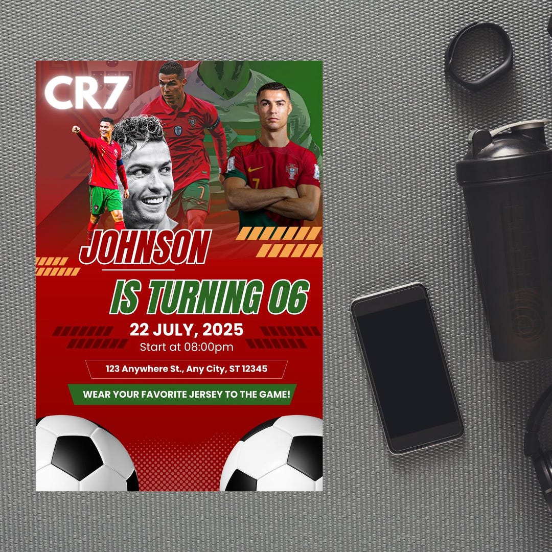 Ronaldo Theme Birthday Invitation | CR7 Party Template | Editable ...