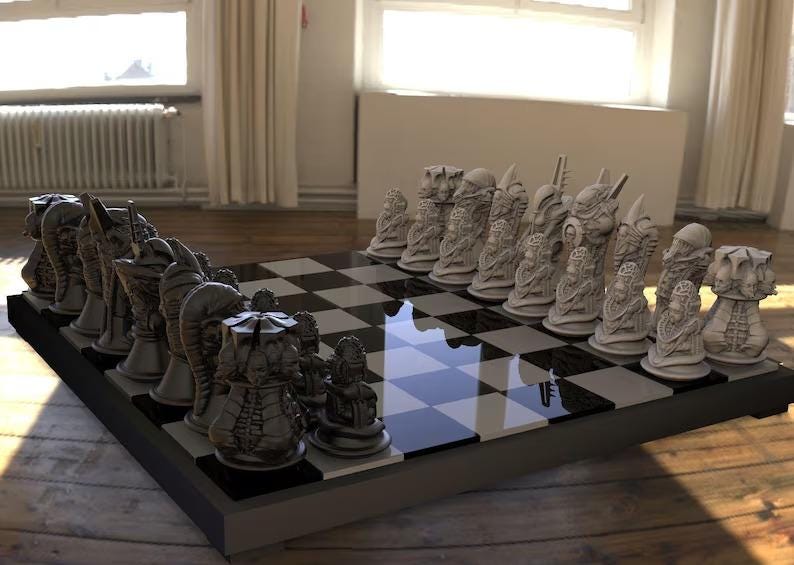 Biomechanic Chess Set Giger Tribute / Alien 7 Xenomorph / Sci Fi / 3d ...