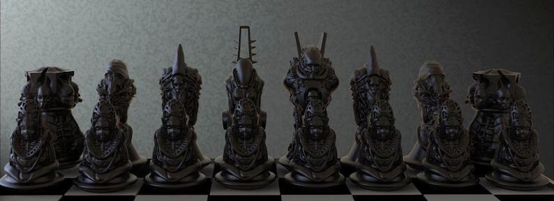 Biomechanic Chess Set Giger Tribute / Alien 7 Xenomorph / Sci Fi / 3d ...