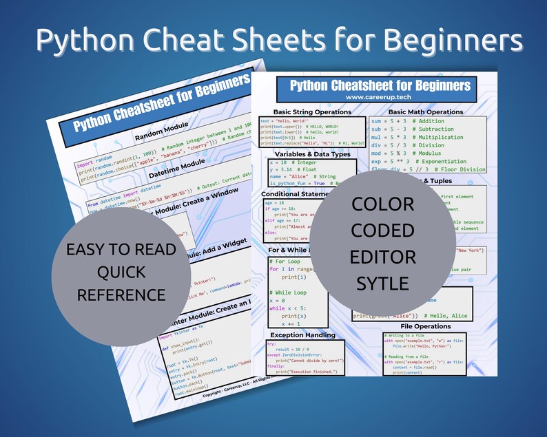 Python Cheat Sheet for Beginners, Easy-to-read Digital Reference Guide ...