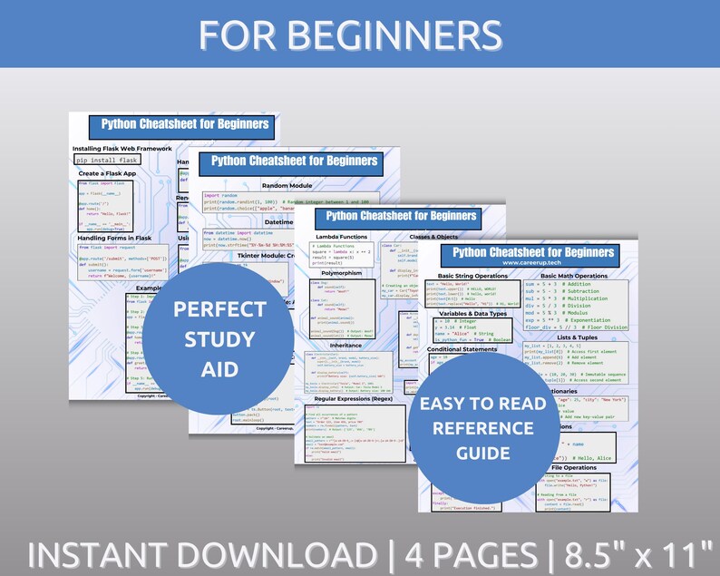 Python Cheat Sheet for Beginners, Easy-to-read Digital Reference Guide ...
