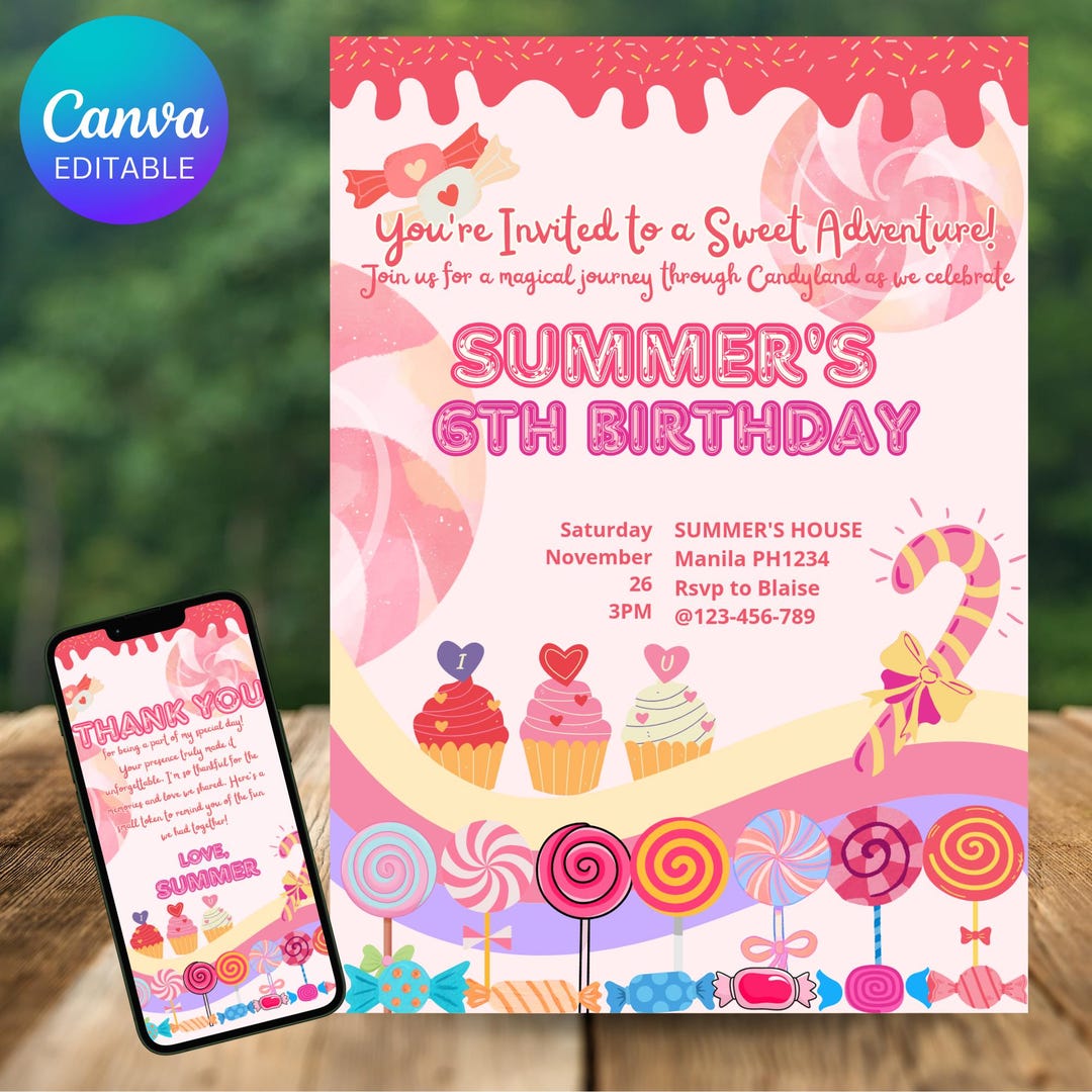 Candyland Birthday Invitation Candyland Theme Birthday Party Editable ...