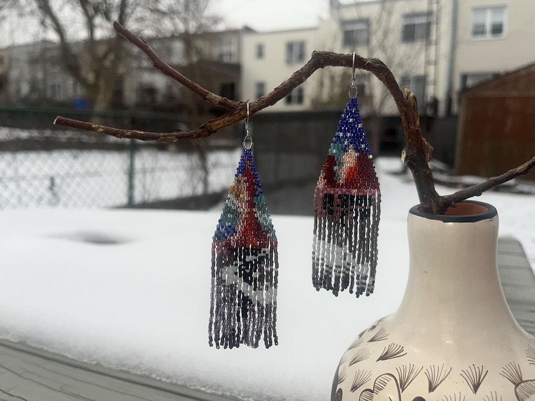 Oregon Coast Landscape Seed Bead Beaded Fringe Earrings - Etsy