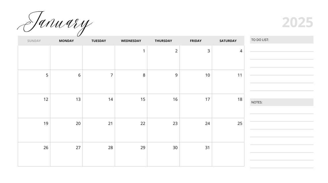 Minimalist Simple Yearly Digital Calendar - Etsy
