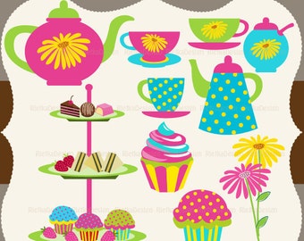 Vintage Tea Time Digital Clipart, Tea Party Clipart, Rose Clipart ...
