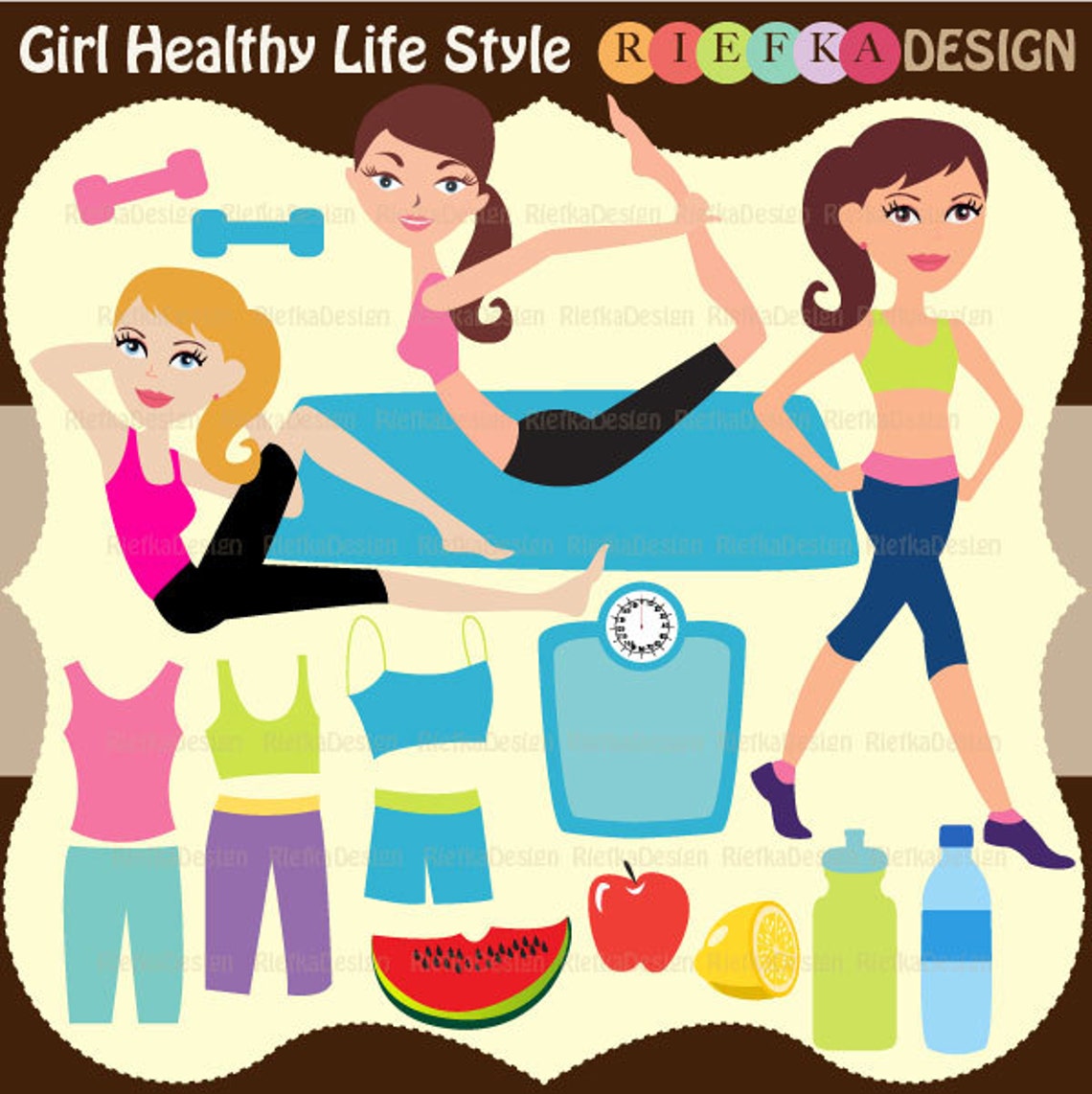 Girl Healthy Life Style Clipart Set - Etsy