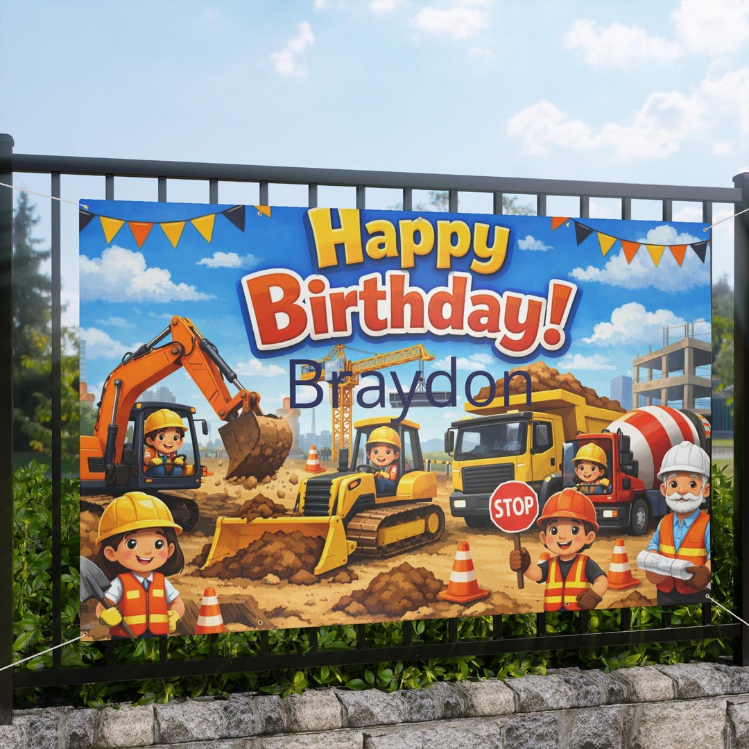 Construction Worker Birthday Banner Personalized Construction Party ...