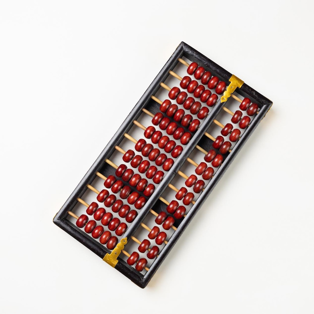 Vintage Chinese Lotus Flower Abacus – Red Beads, Brass Accents, 1960s ...