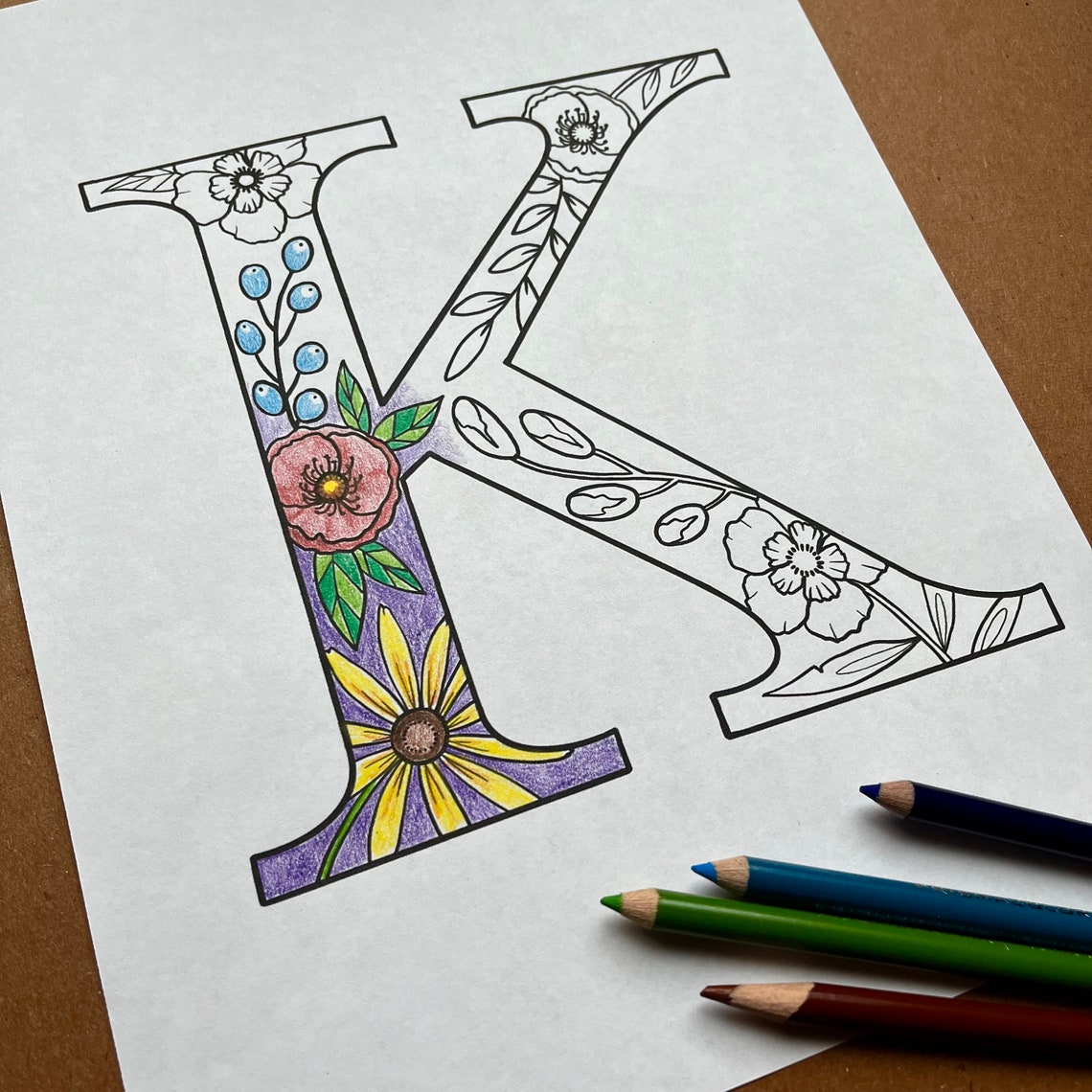 Coloring Sheet, Monogram Letter L With Vintage Florals Coloring Page ...