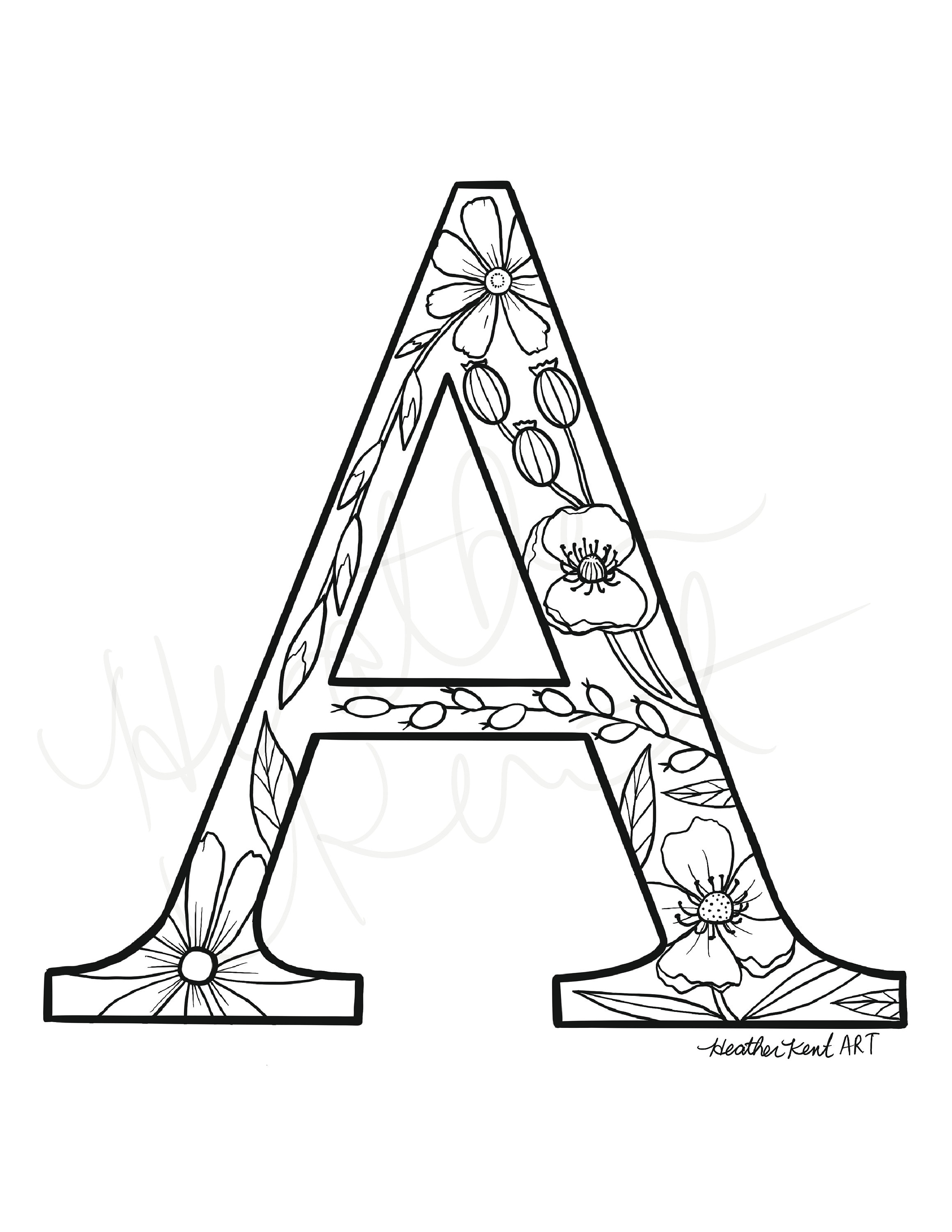 Monogram Coloring Sheet, Letter M With Vintage Florals Coloring Page ...