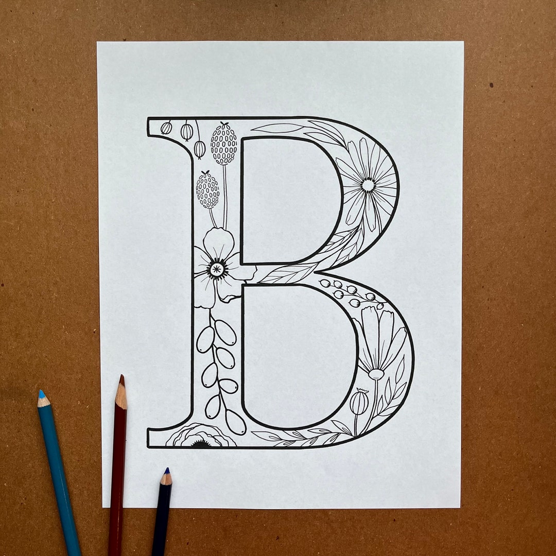 Monogram Coloring Sheet, Letter M With Vintage Florals Coloring Page ...