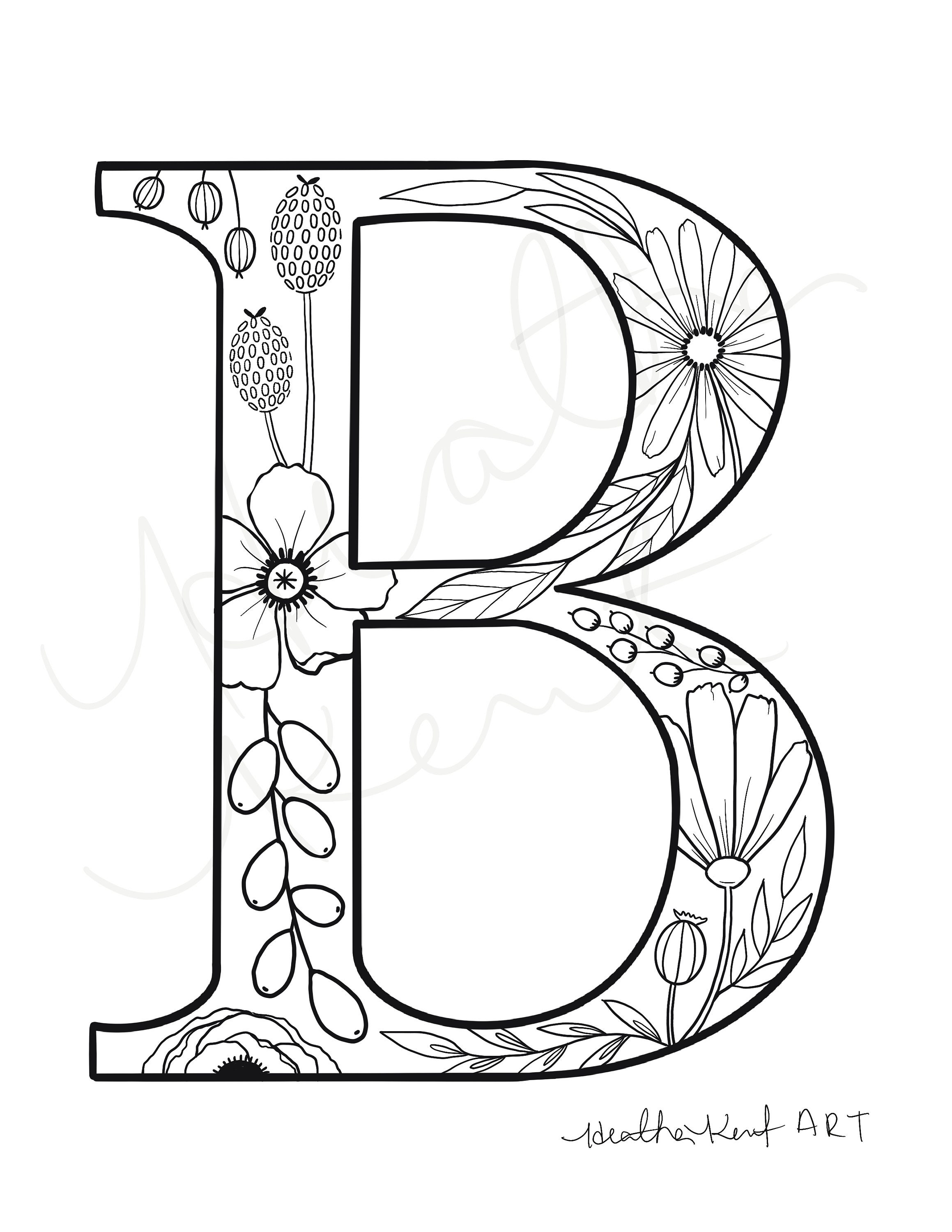 Monogram Coloring Sheet, Letter M With Vintage Florals Coloring Page ...