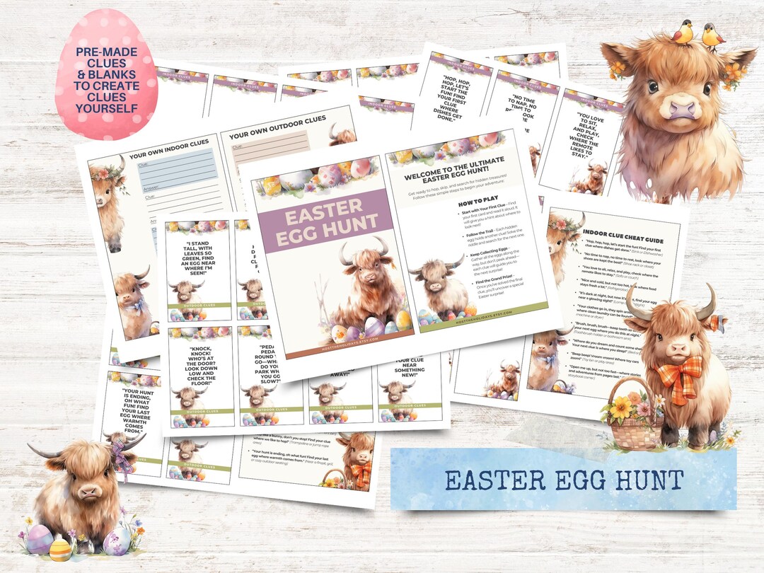 Printable Easter Egg Hunt, Highland Cow. Clues and Riddles, Perfect for ...