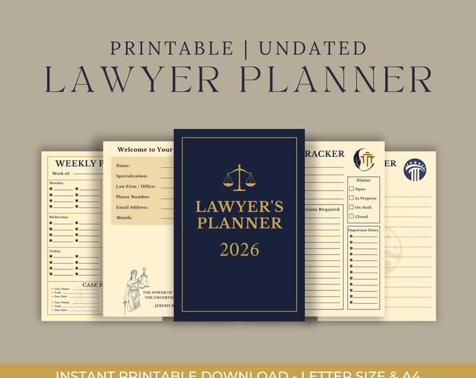 Printable Lawyer Planner PDF – Legal Case Organizer, Monthly & Weekly ...