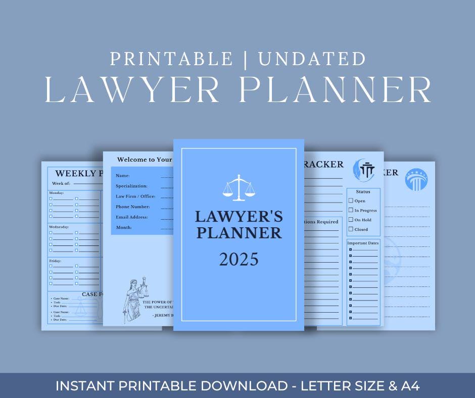 Printable Lawyer Planner PDF – Legal Case Organizer, Monthly & Weekly ...