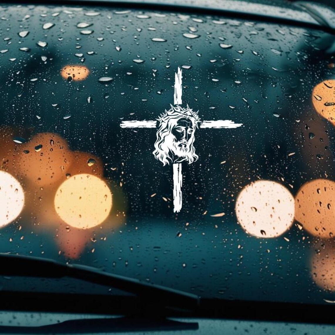 Vinyl Car Decal | Jesus Face With Cross | Christian Bumper Sticker ...