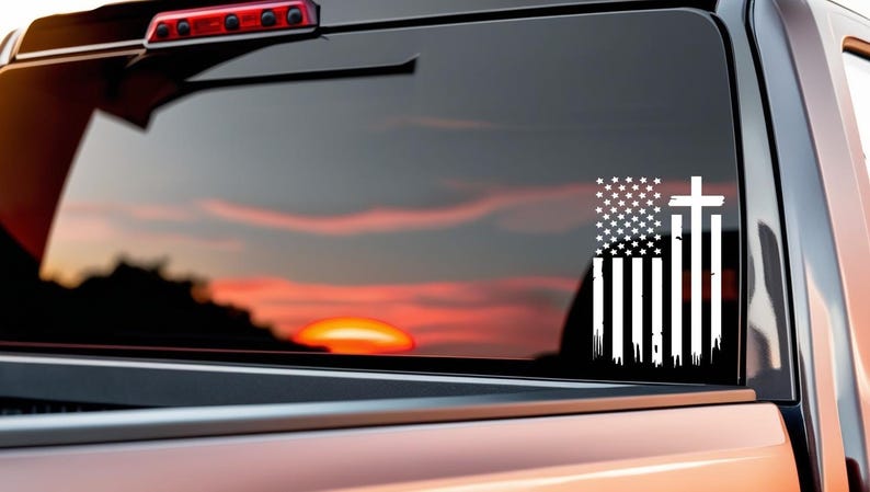 Vinyl Car / Truck / SUV Decal | American Flag With Cross | Christian ...