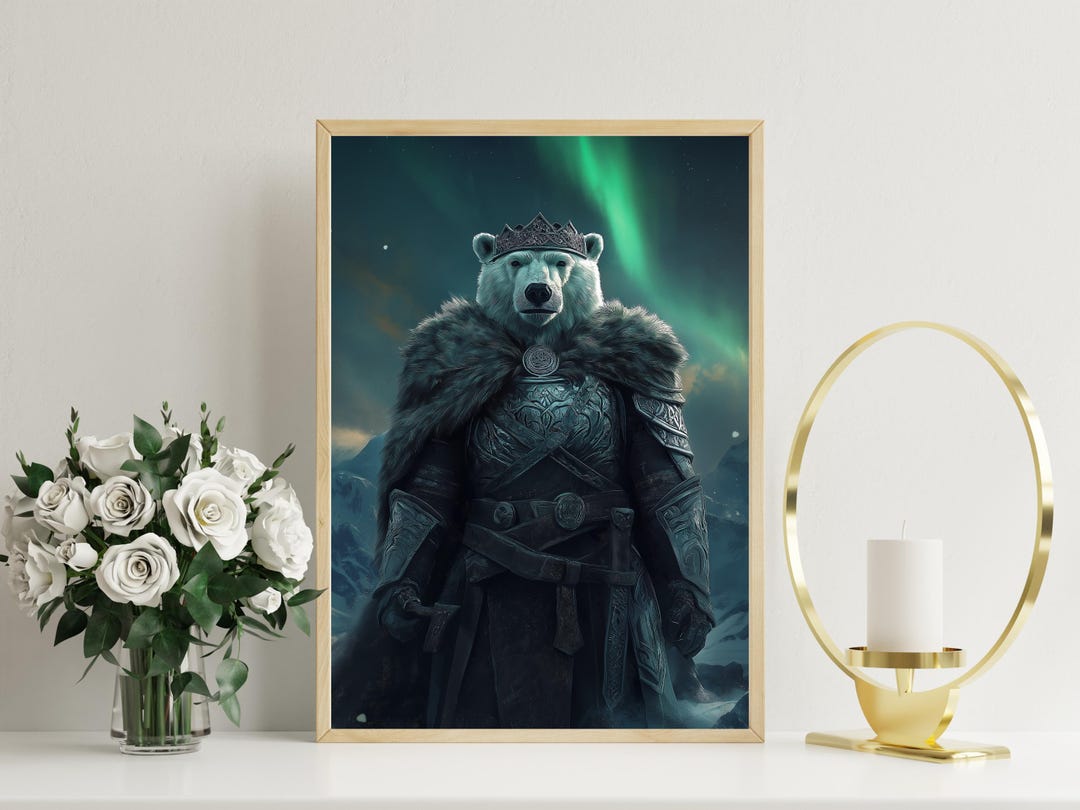 Norse King Polar Bear Art Print, Bear Painting, Bear Art, Royal ...