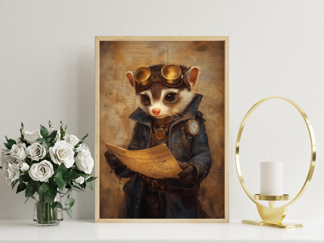 Retro Steampunk Ferret Explorer Wall Art - Vintage Poster - Animal ...