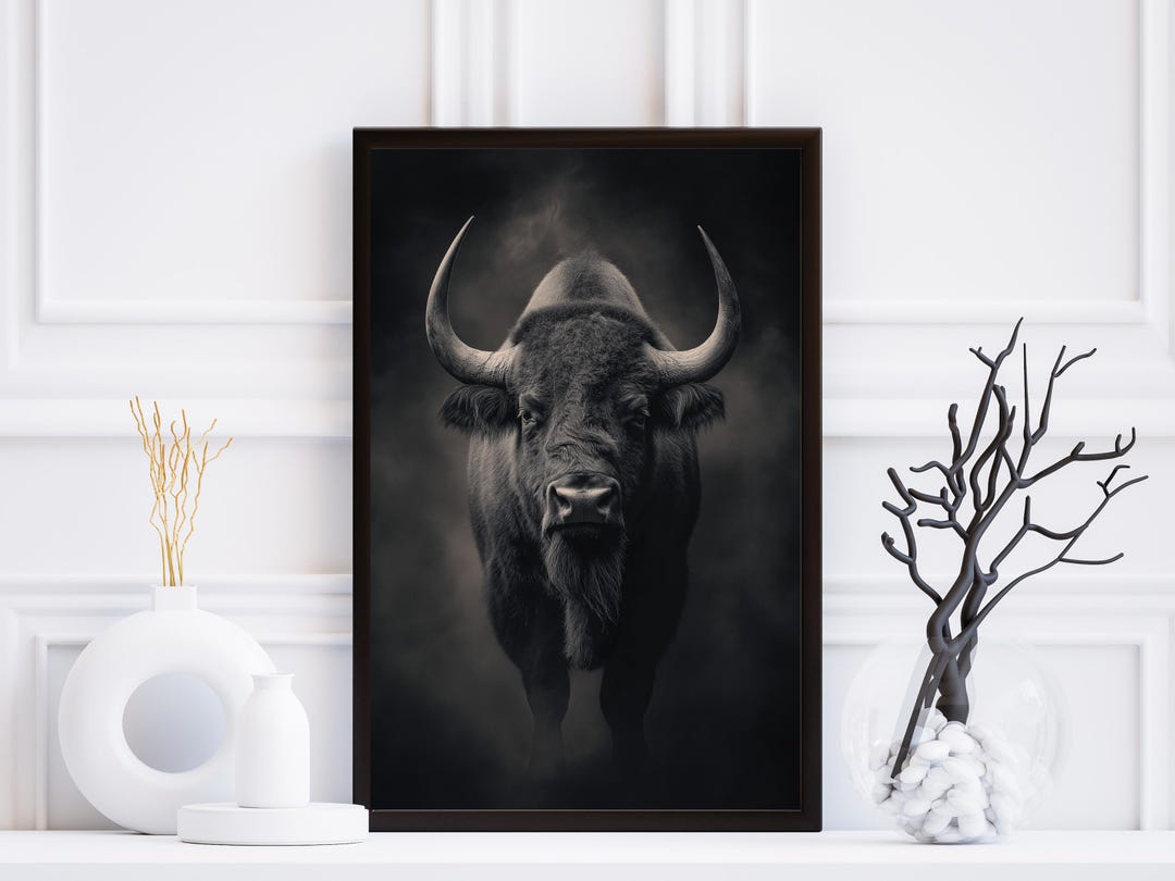 Black and White Bison Print- Bison Portrait - Animal Portrait - Safari ...