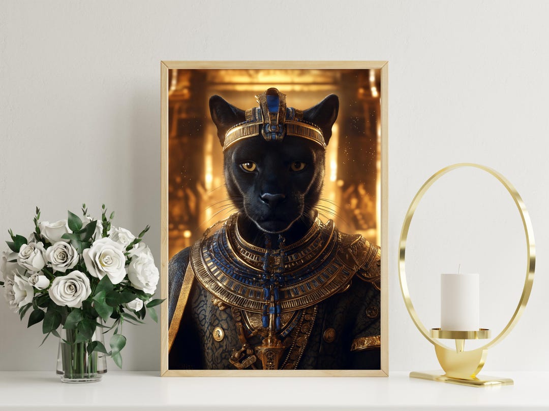 Black Panther Pharaoh Art Print, Panther Painting, Panther Wall Art ...