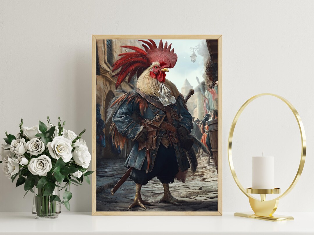 French Musketeer Rooster Art Print, Rooster Painting, Chicken Art ...