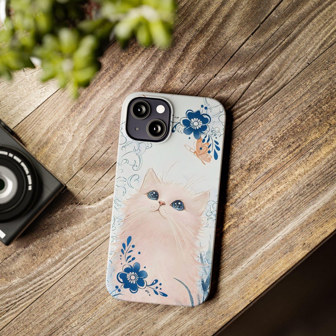 Chinoiserie Cute Kitten Phone Case, Coquette Cat With Chinoiserie ...