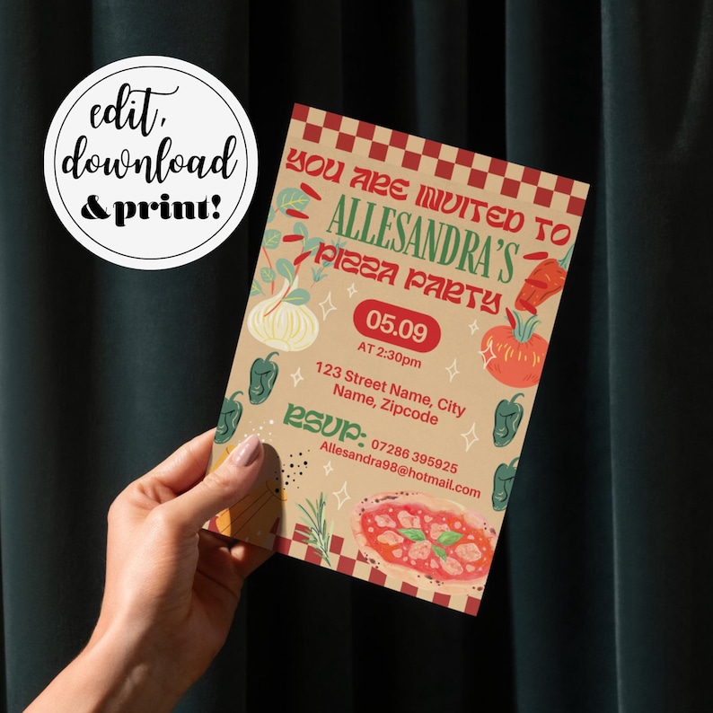 Pizza Birthday Party Invitation Template, Pizza Slice Party Kit Theme ...