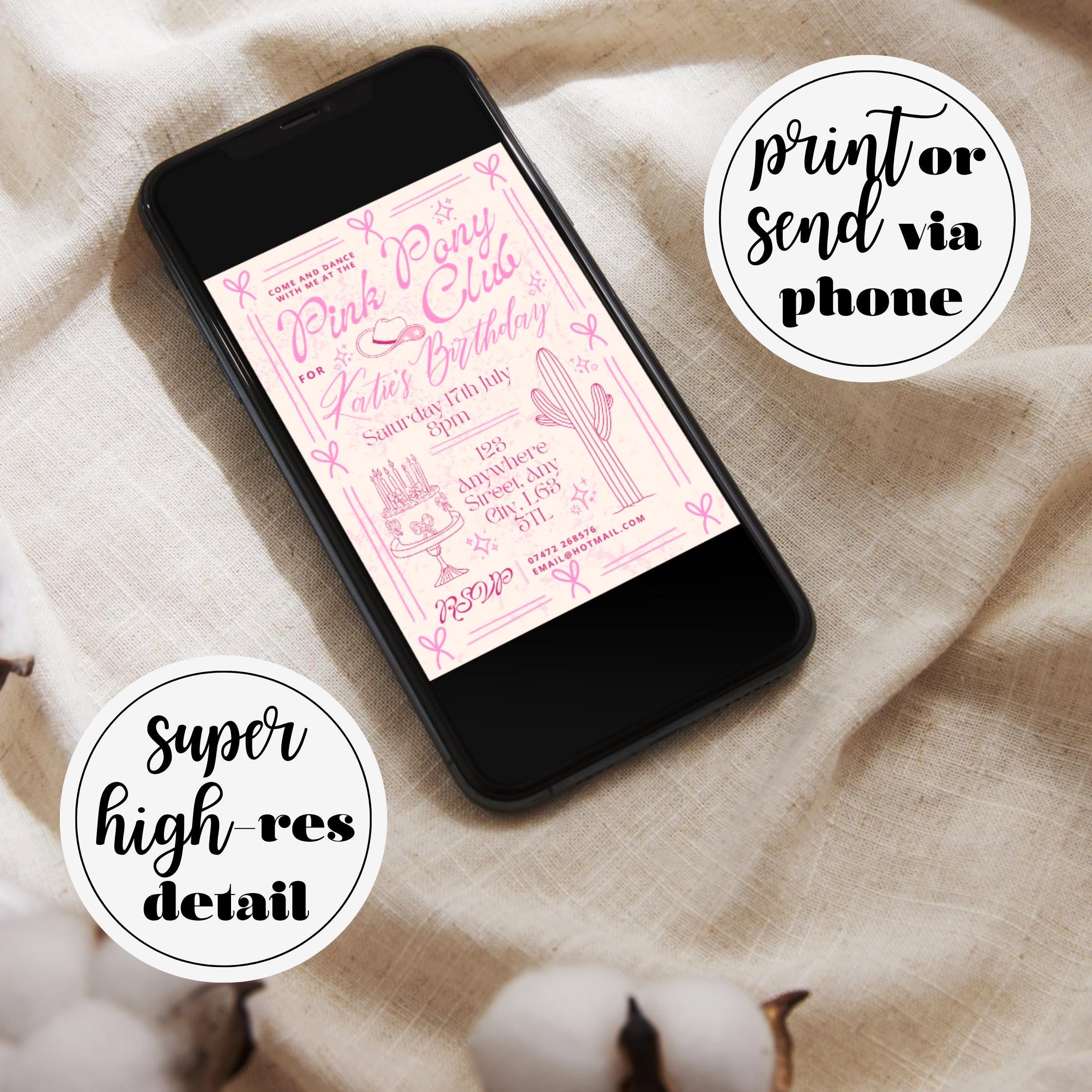 Pink Pony Club Invitation Canva Free Template, Coastal Cowgirl Cowgirl ...
