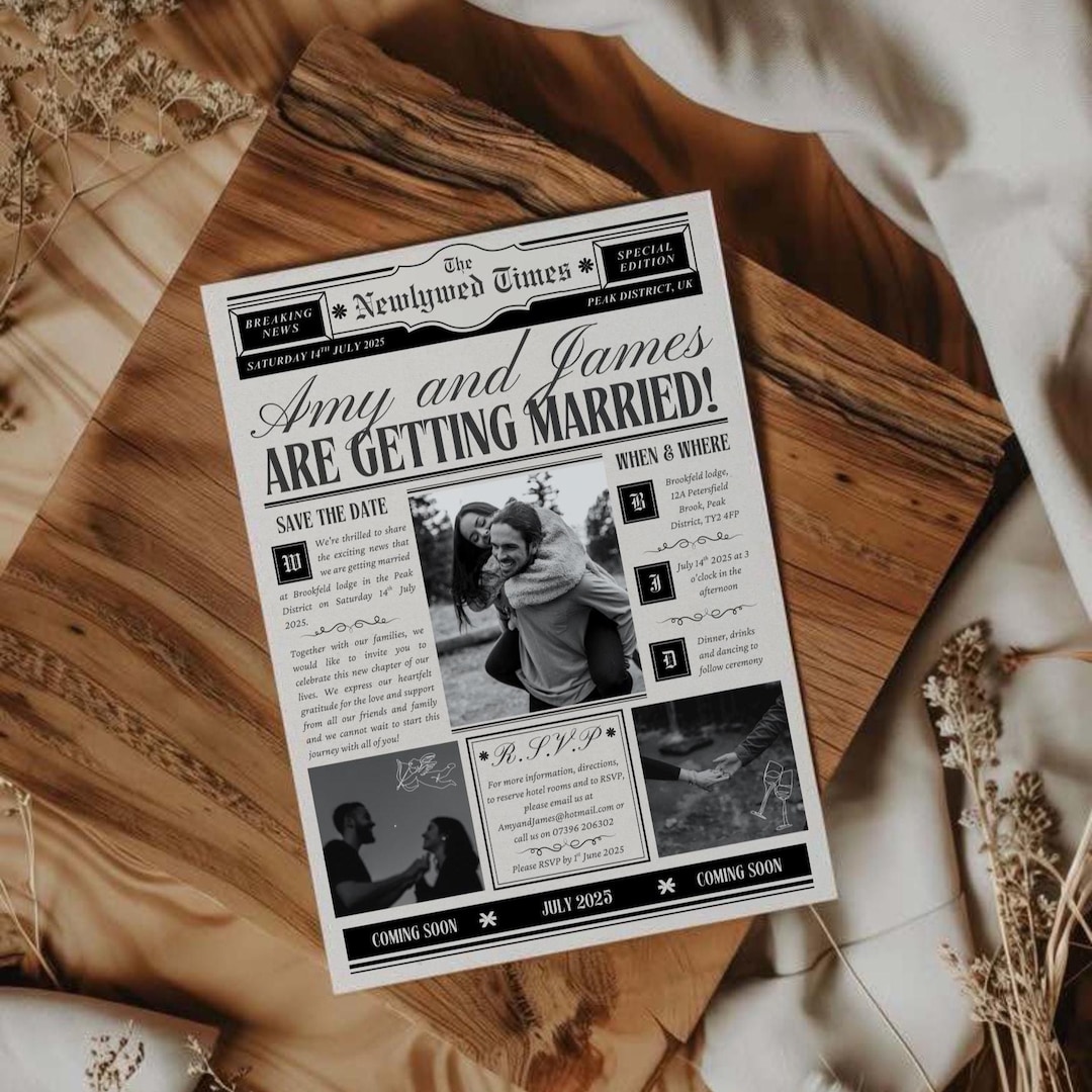 Newspaper Wedding Invitation Canva Template, Wed Newspaper, Editable ...